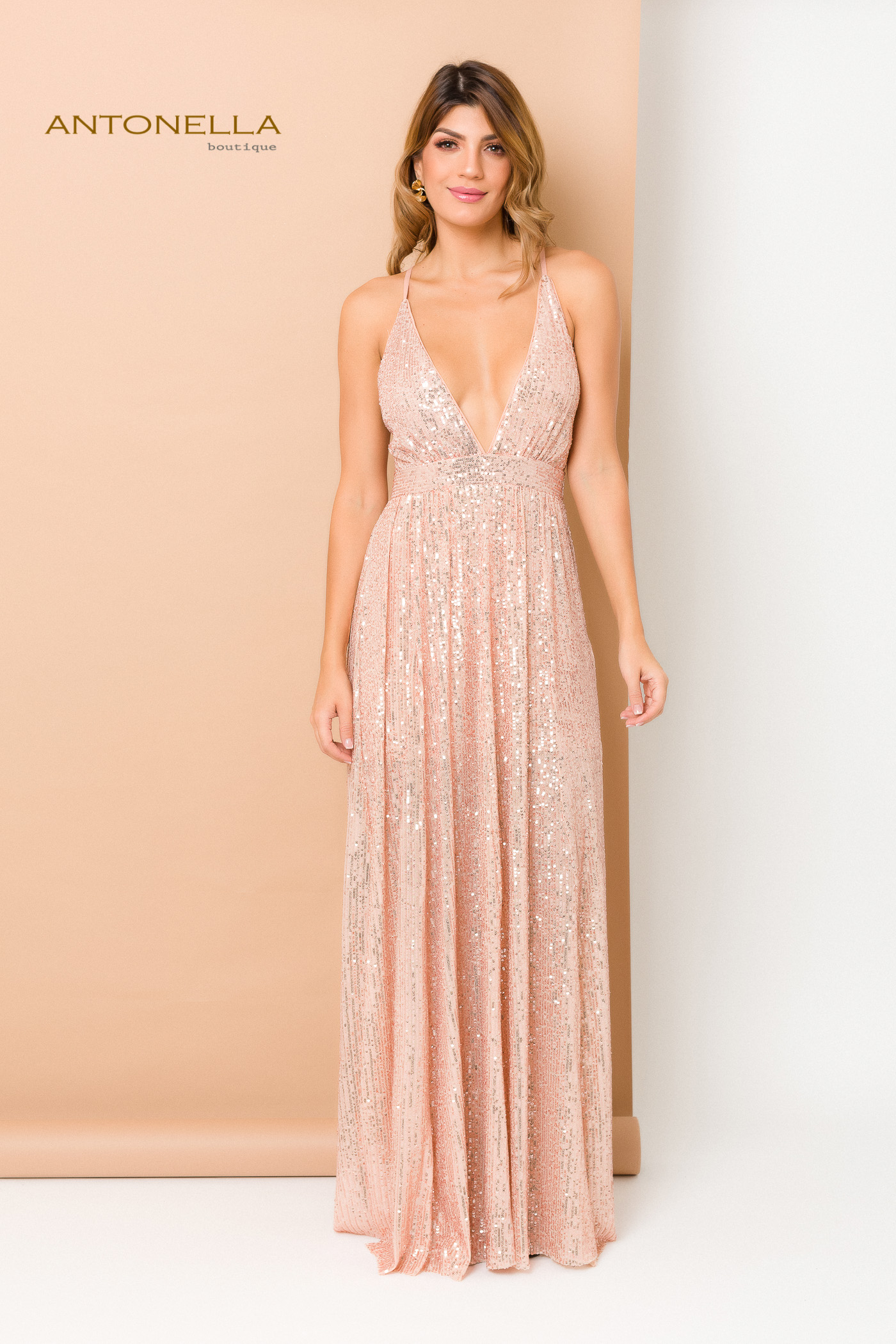 Vestido Fiesta Oro Rosa Tirantes